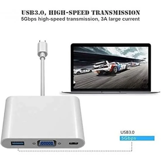 Convert Type-C Male To Vga+Usb3.0+Type-C Admin Female